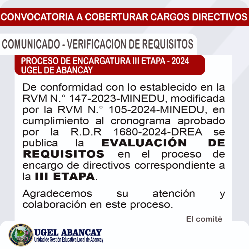Evaluación de requisitos de la III Etapa del proceso de encargatura en merito a la RVM 147-2023 ...